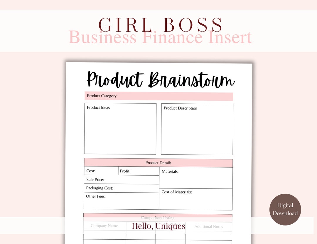 Product Brainstorm | Product Planner | Instant Download | Digital ...