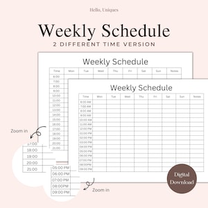 Horizontal Weekly Schedule Planner: Hourly, Half-hour (PDF Download) - Etsy