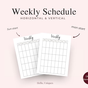 Horizontal and Vertical Minimal Weekly Schedule | Weekly Planner ...