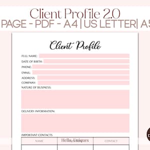Client Profile 2.0 | Printable | PDF | A4 | A5 | US Letter | 8x10 ...
