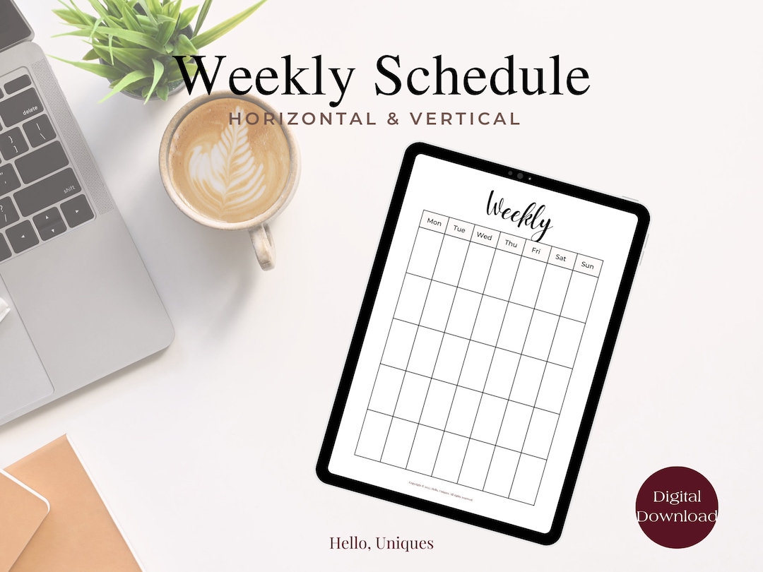 Horizontal and Vertical Minimal Weekly Schedule | Weekly Planner ...