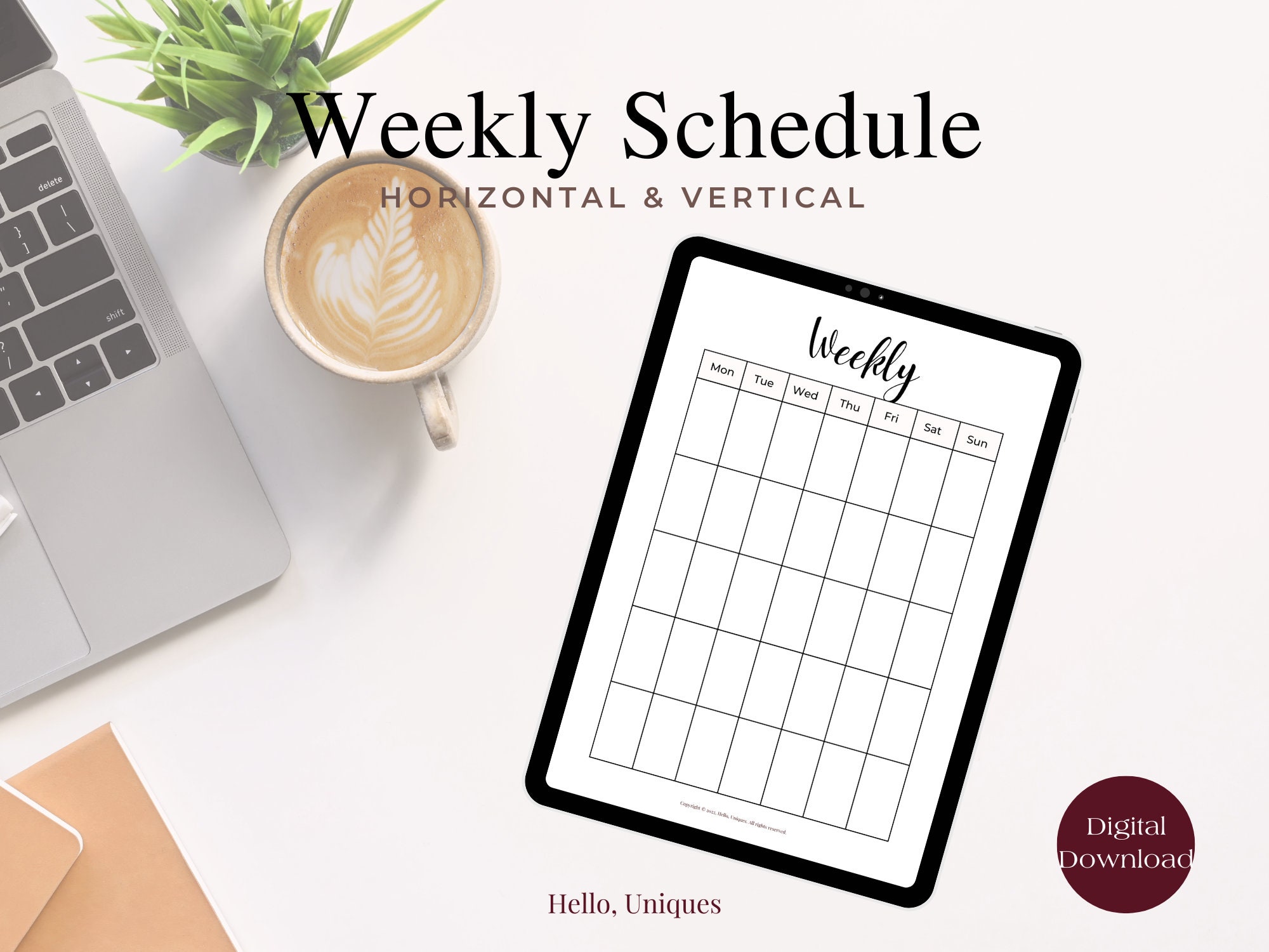 Horizontal and Vertical Minimal Weekly Schedule Weekly Planner ...