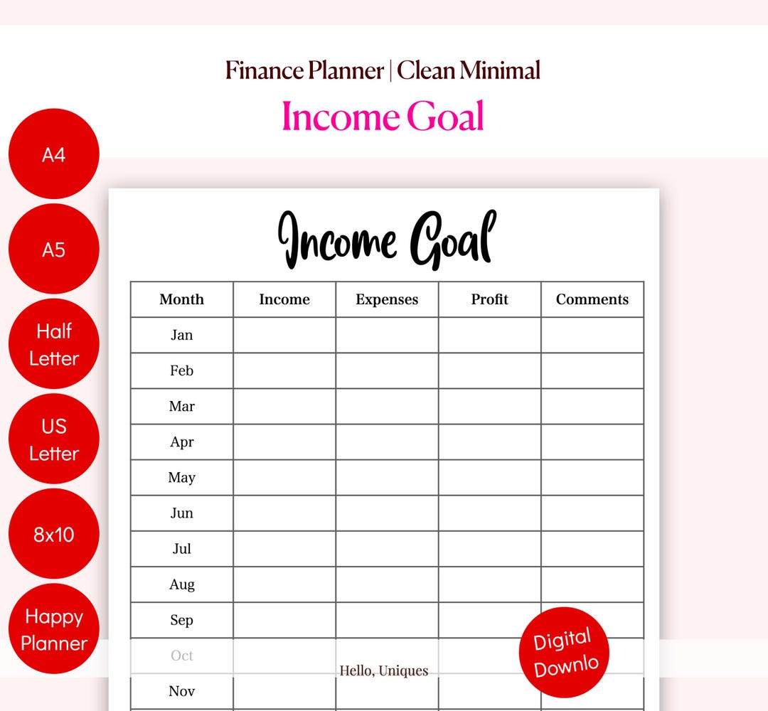 Income and Expense Goal Tracker Printable Planner Tracker Sheet | PDF ...