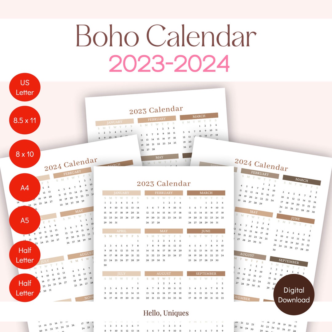 Boho Calendar Overview 2023-2024 Instant Download Digital Calendar ...