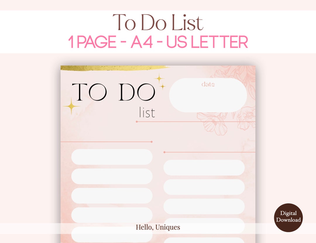 Feminine Gold Pink to Do List Planner Checklist - Etsy