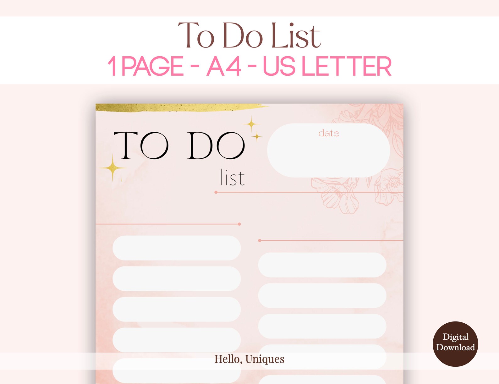 Feminine Gold Pink to Do List Planner Checklist - Etsy