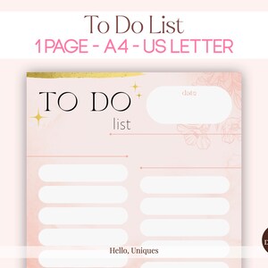 Feminine Gold Pink to Do List Planner Checklist - Etsy