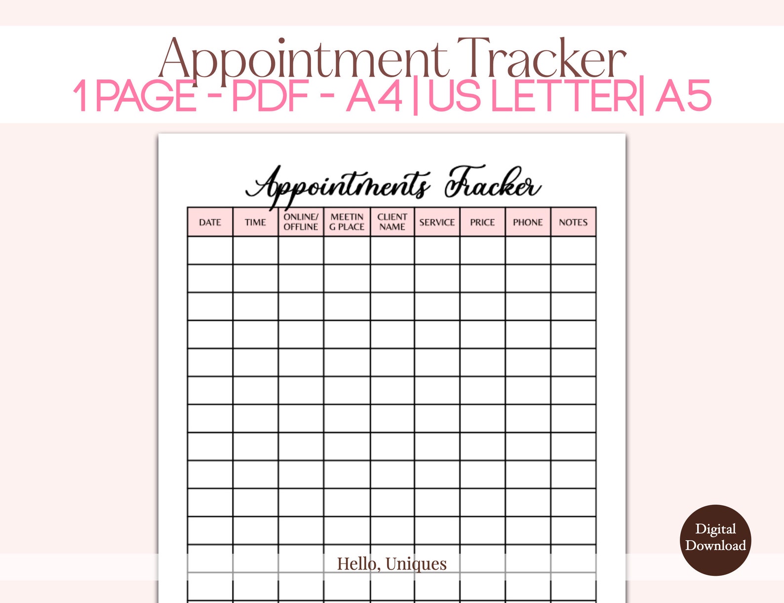 Appointment Tracker Printable | PDF | A4 | A5 | US Letter | 8x10 ...