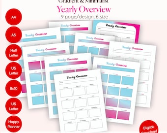 Editable Yearly Planner, Printable Yearly Overview on One Page, Year at ...