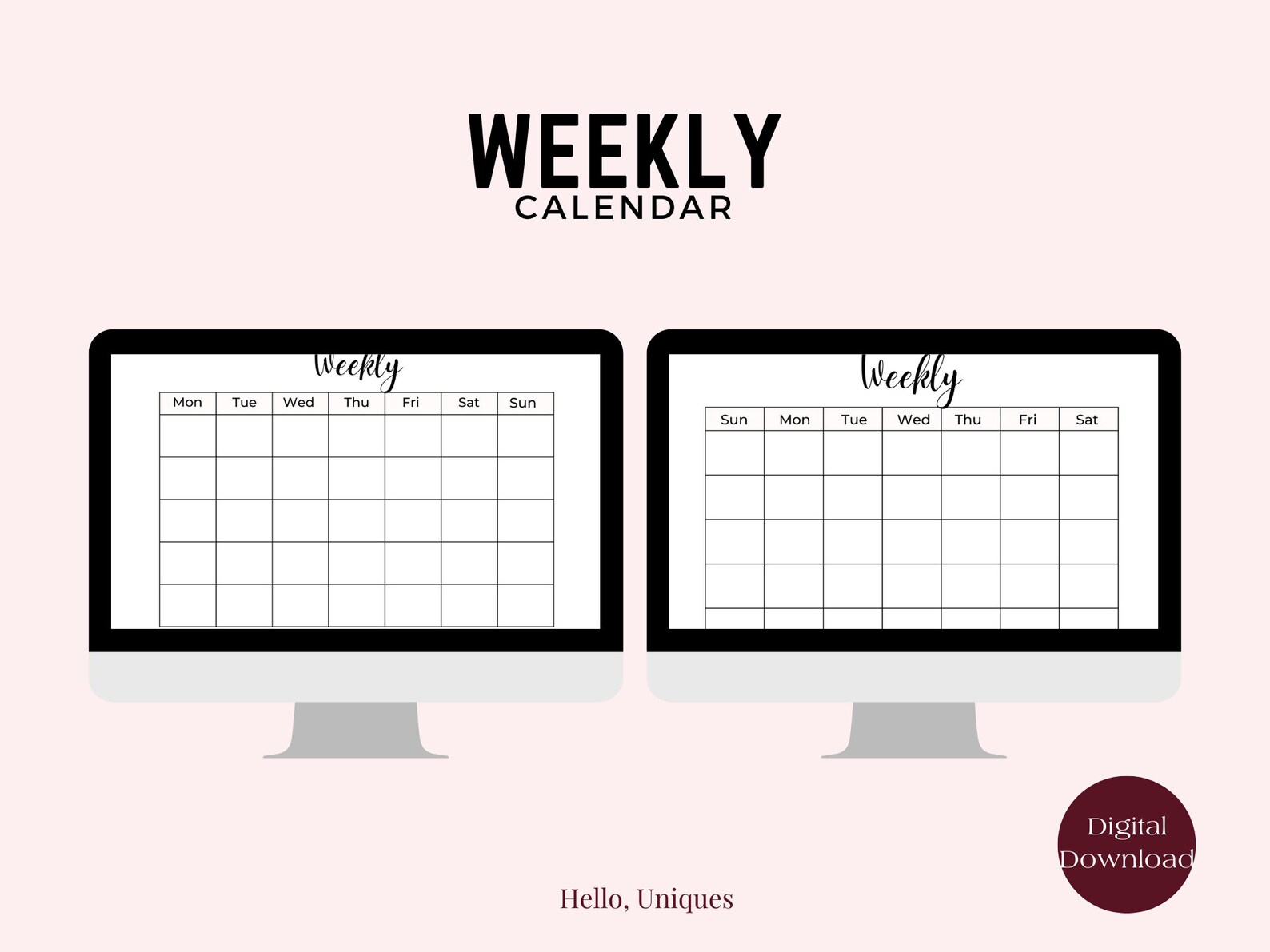Horizontal and Vertical Minimal Weekly Schedule Weekly Planner ...