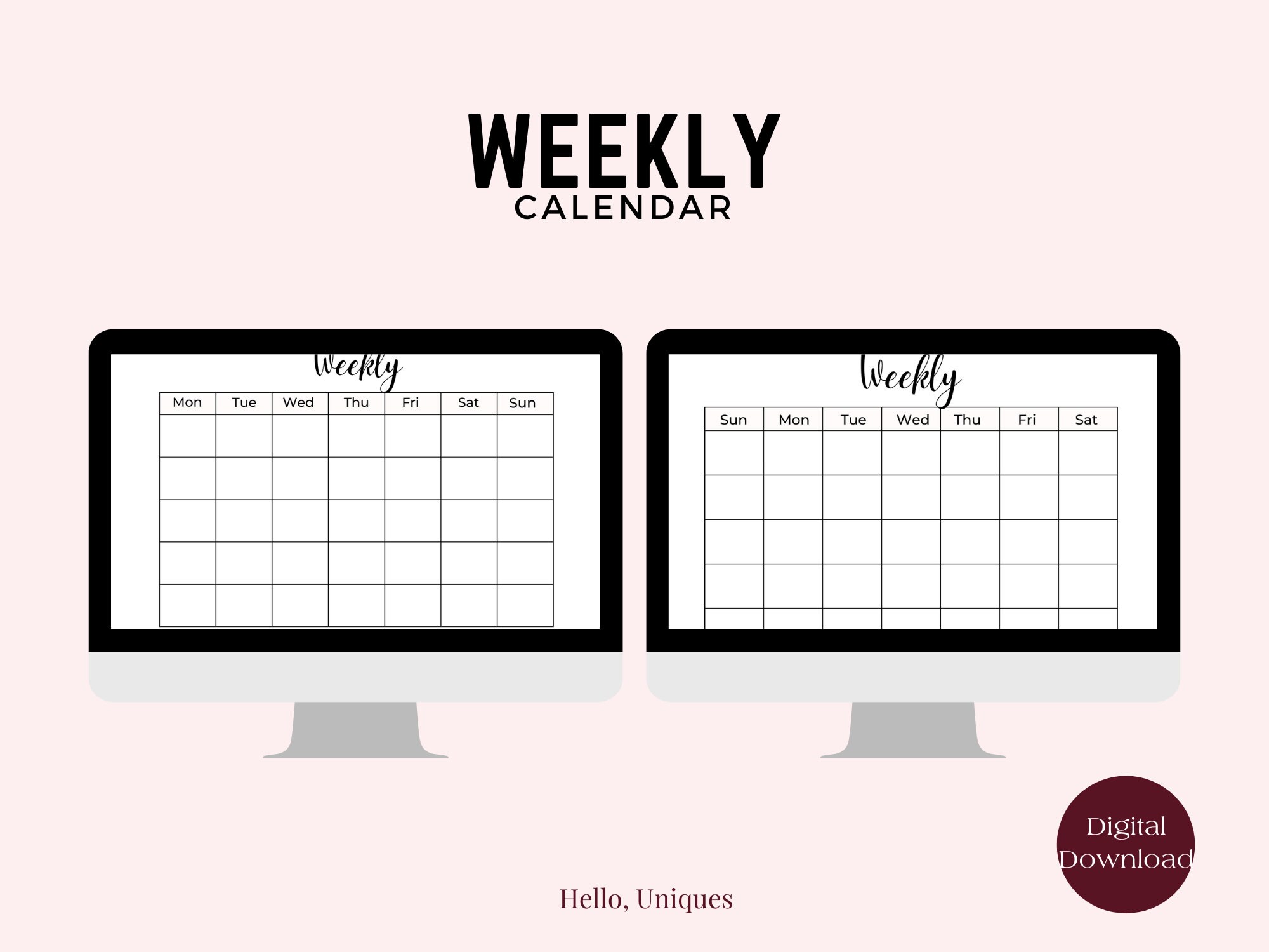 Horizontal and Vertical Minimal Weekly Schedule Weekly Planner ...