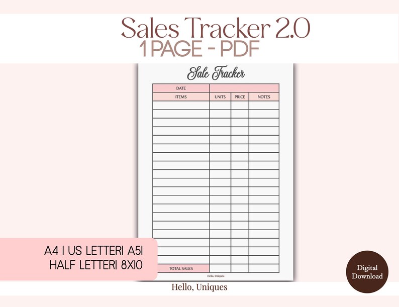Sale Tracker 2.0 Printable | Template | Form | Sales Recorder | Order ...