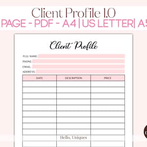 Client Profile | Printable | PDF | A4 | A5 | US Letter | Service Based ...