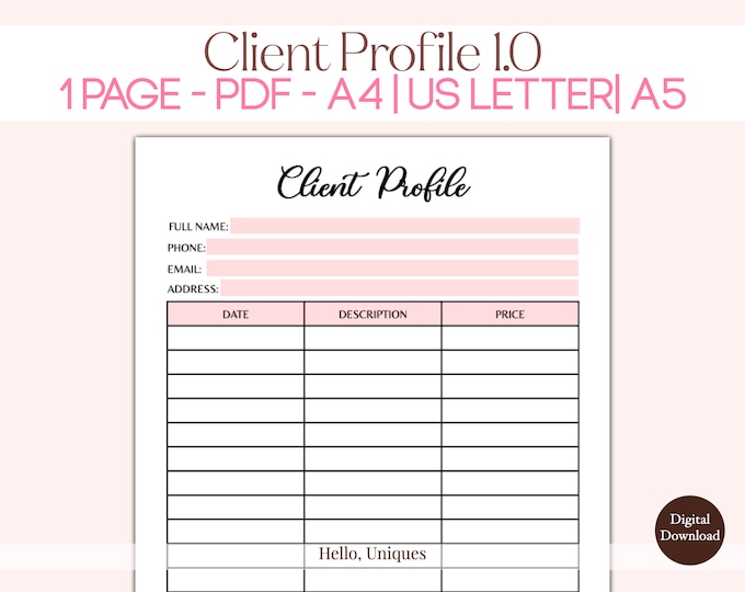 Printable Client Tracking, Client Log Page, Hairstylist Client Data ...