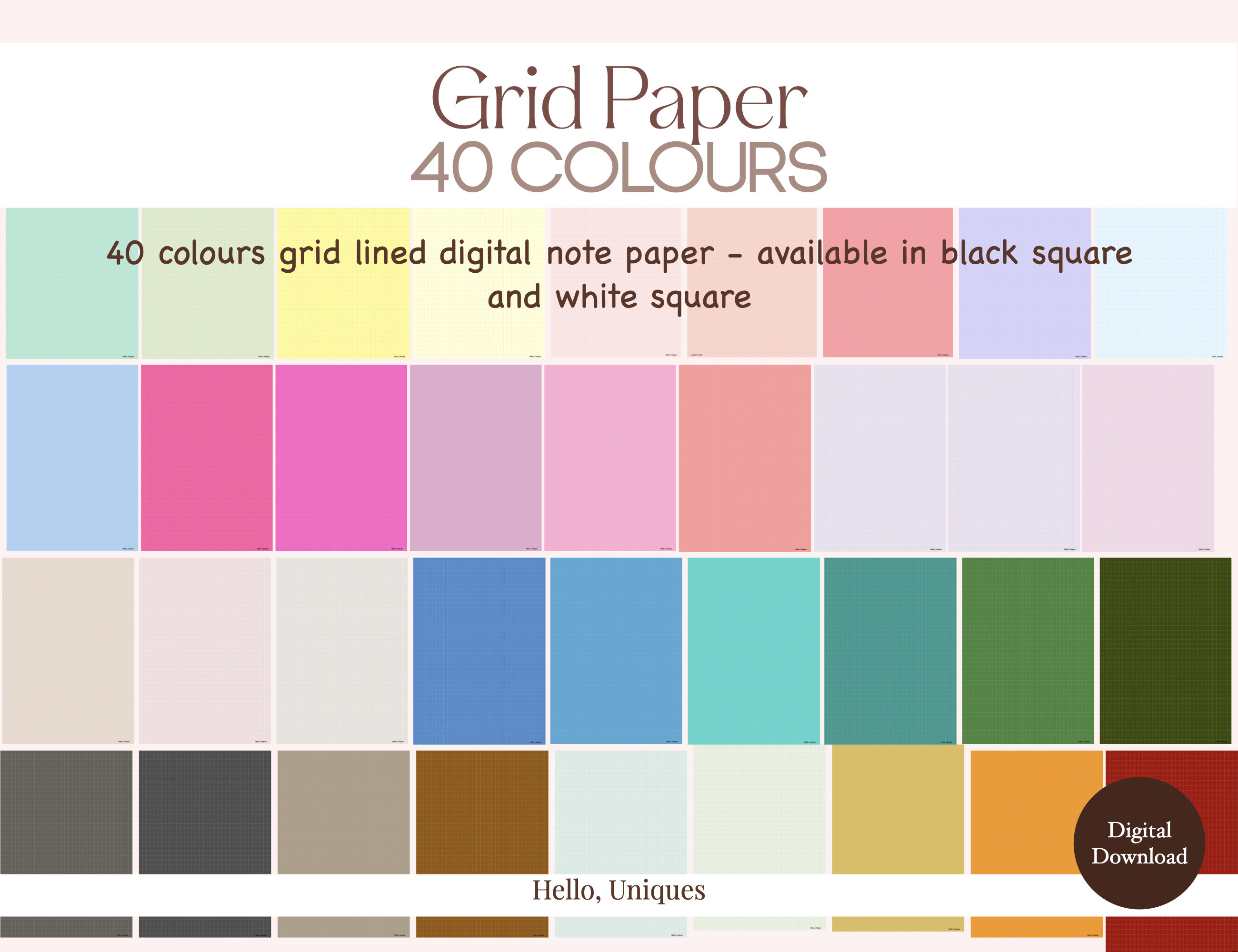 Grid Square Note Paper Insert Grid Lined Square Lined Printable Digital ...