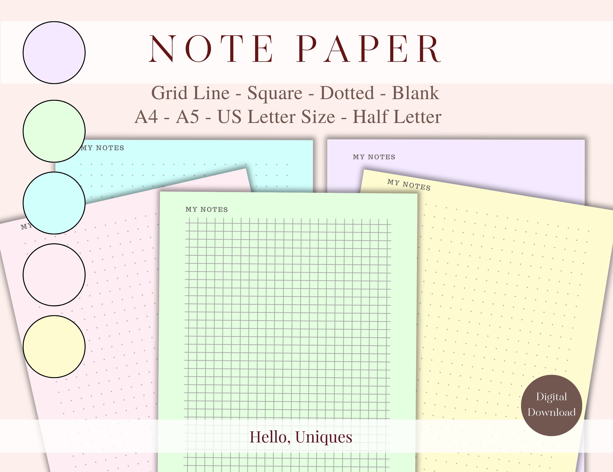 Note Paper | Grid Line Paper| Square Line Note Paper | Lined | Dotted ...