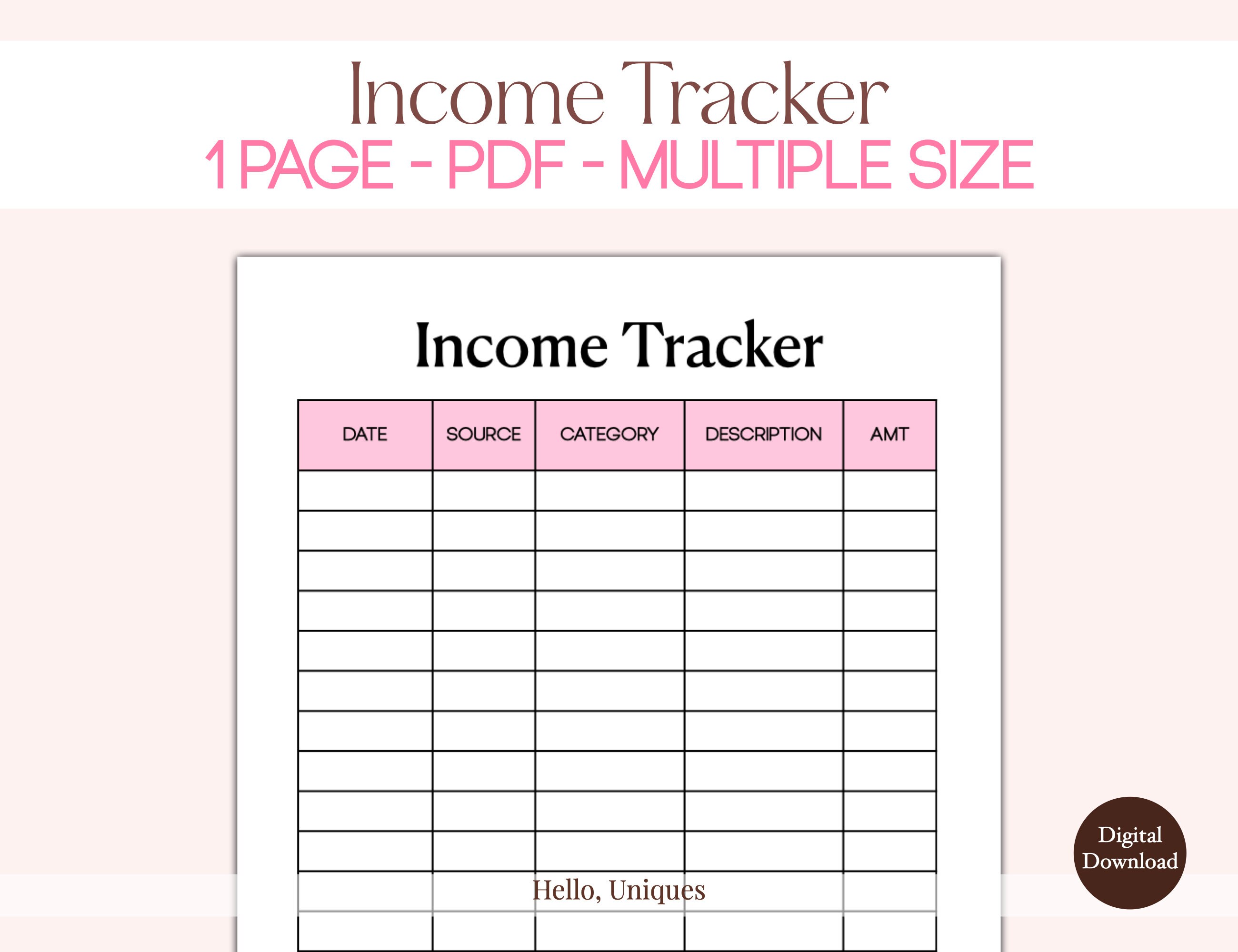 Income Tracker Pink | Printable | PDF | A4 | A5 | US Letter | Finance ...