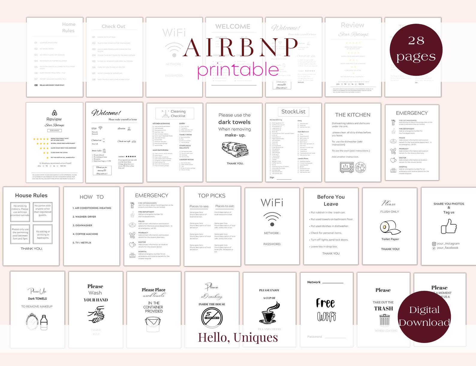 Airbnb Printable A4 PDF | Digital Download | Instant Download | House ...