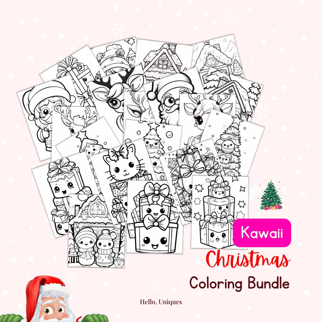 Printable Cute Kawaii Christmas Coloring Page - Etsy