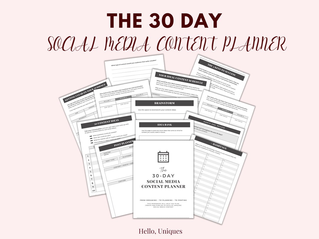The 30 Day Social Media Content Planner | Guide & Workbook | Printable | Content Guide | Content ...