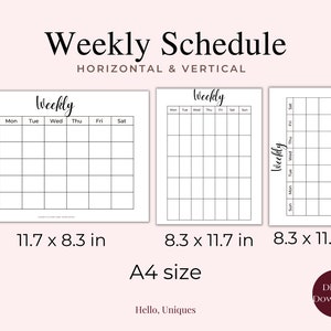Horizontal and Vertical Minimal Weekly Schedule | Weekly Planner ...