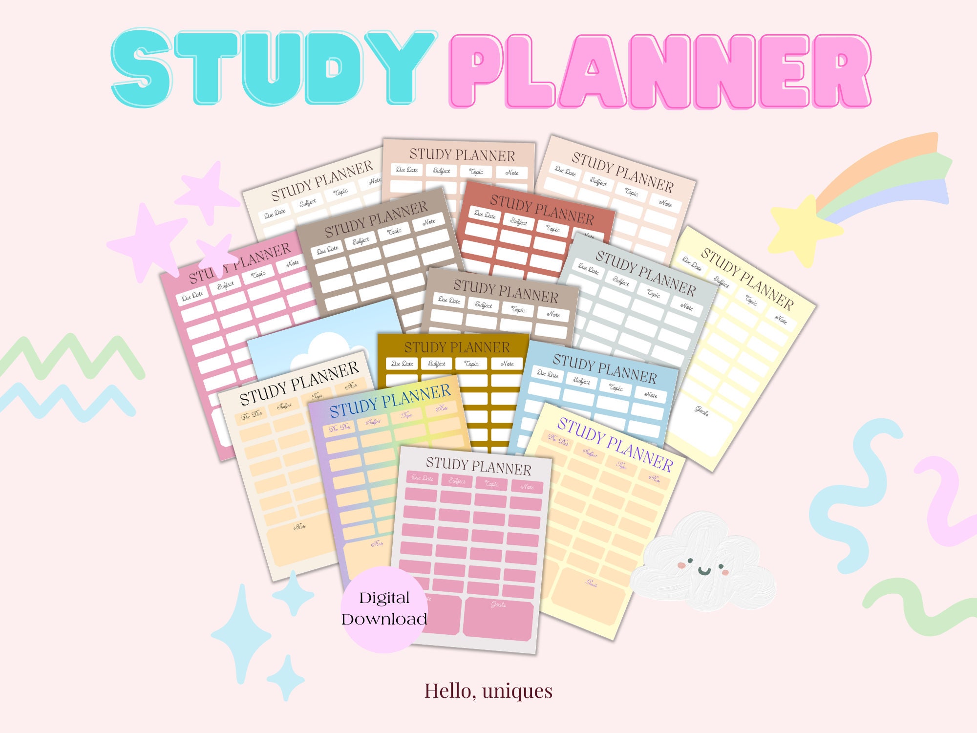 Back to School Digital Printable| Study Planner | Downloadable ...