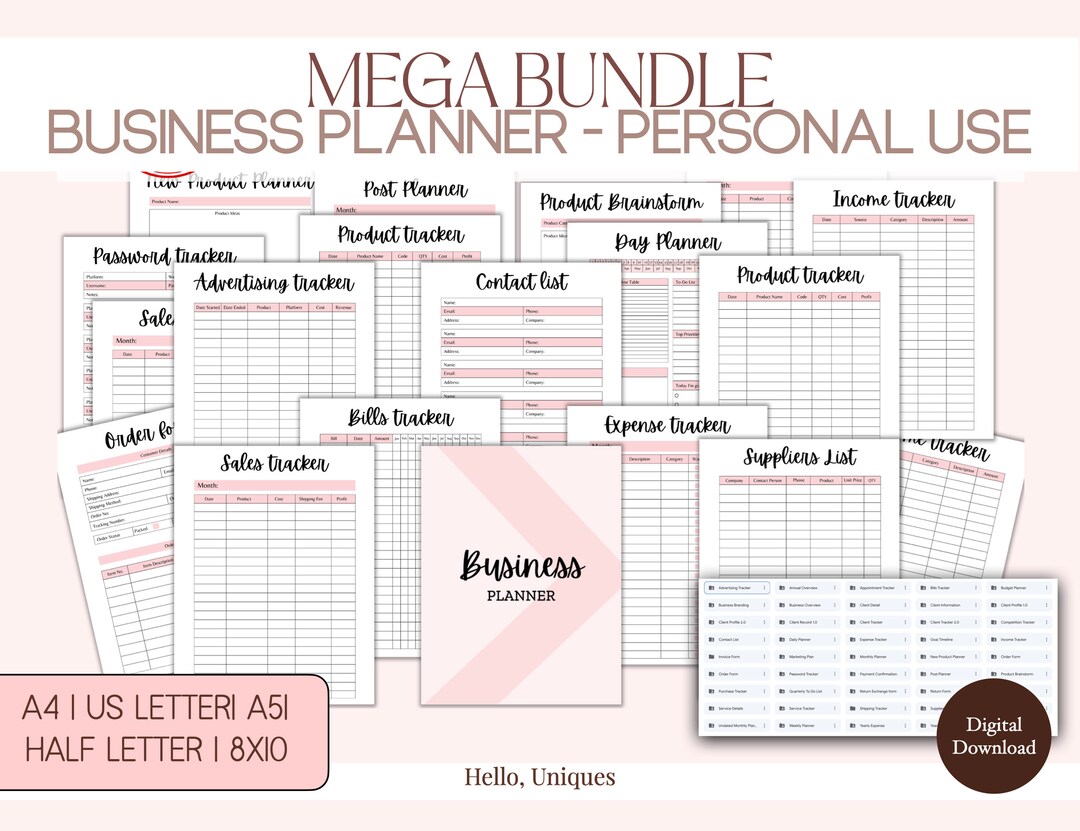 Mega Bundle Business Planner Printable PDF | No Physical Ship ...