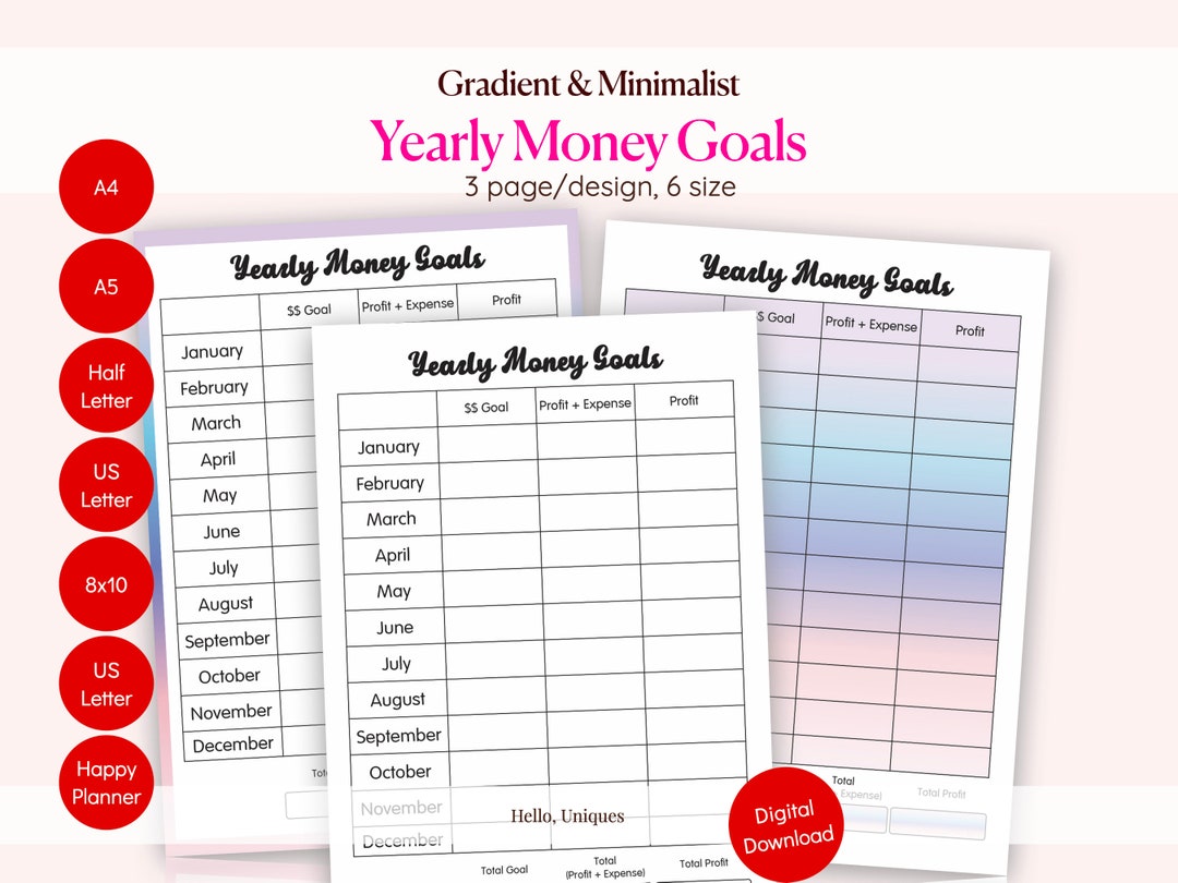 Yearly Money Goals, Goal Setting, Goal Planning, Money Planning, Money ...