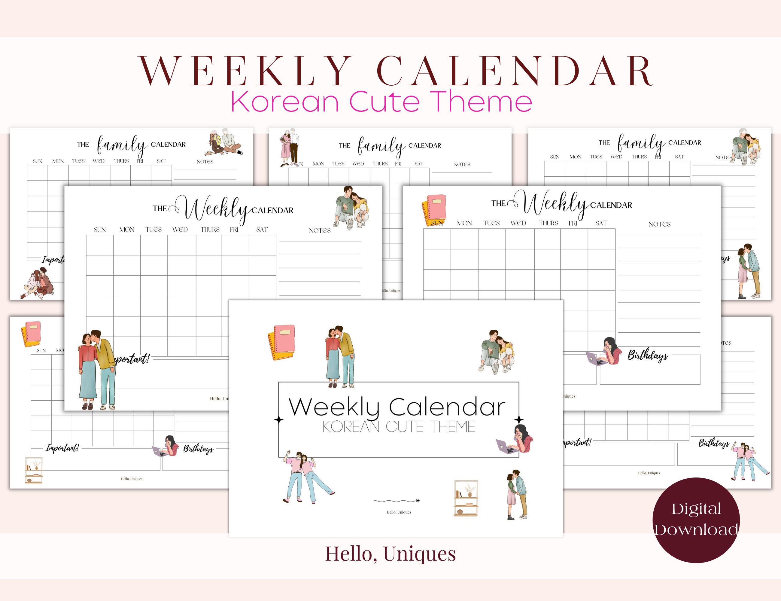 Cute Weekly Calendar With Time