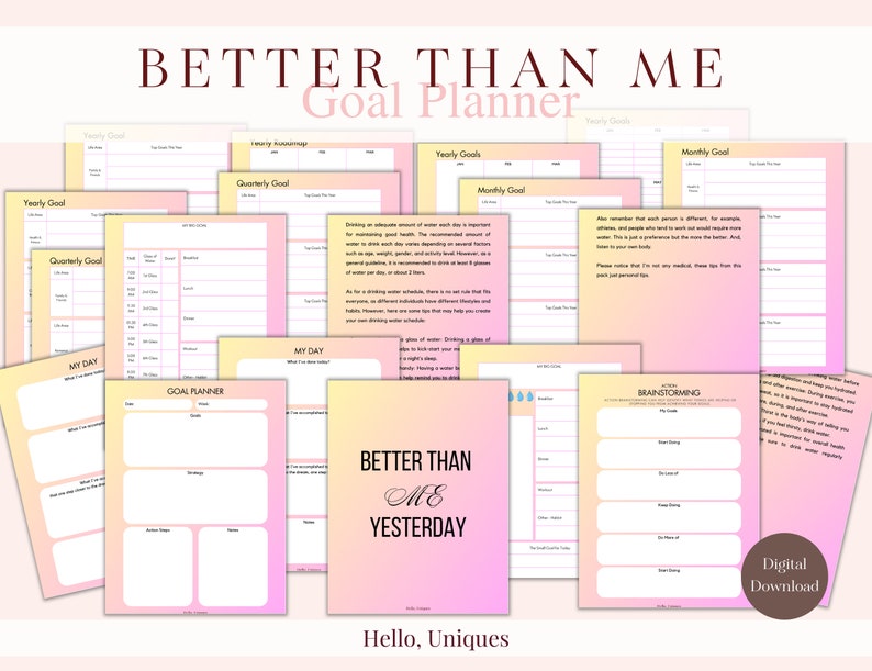 Printable Gradient Pink Goal Planners | Goal Tracker | Productivity ...