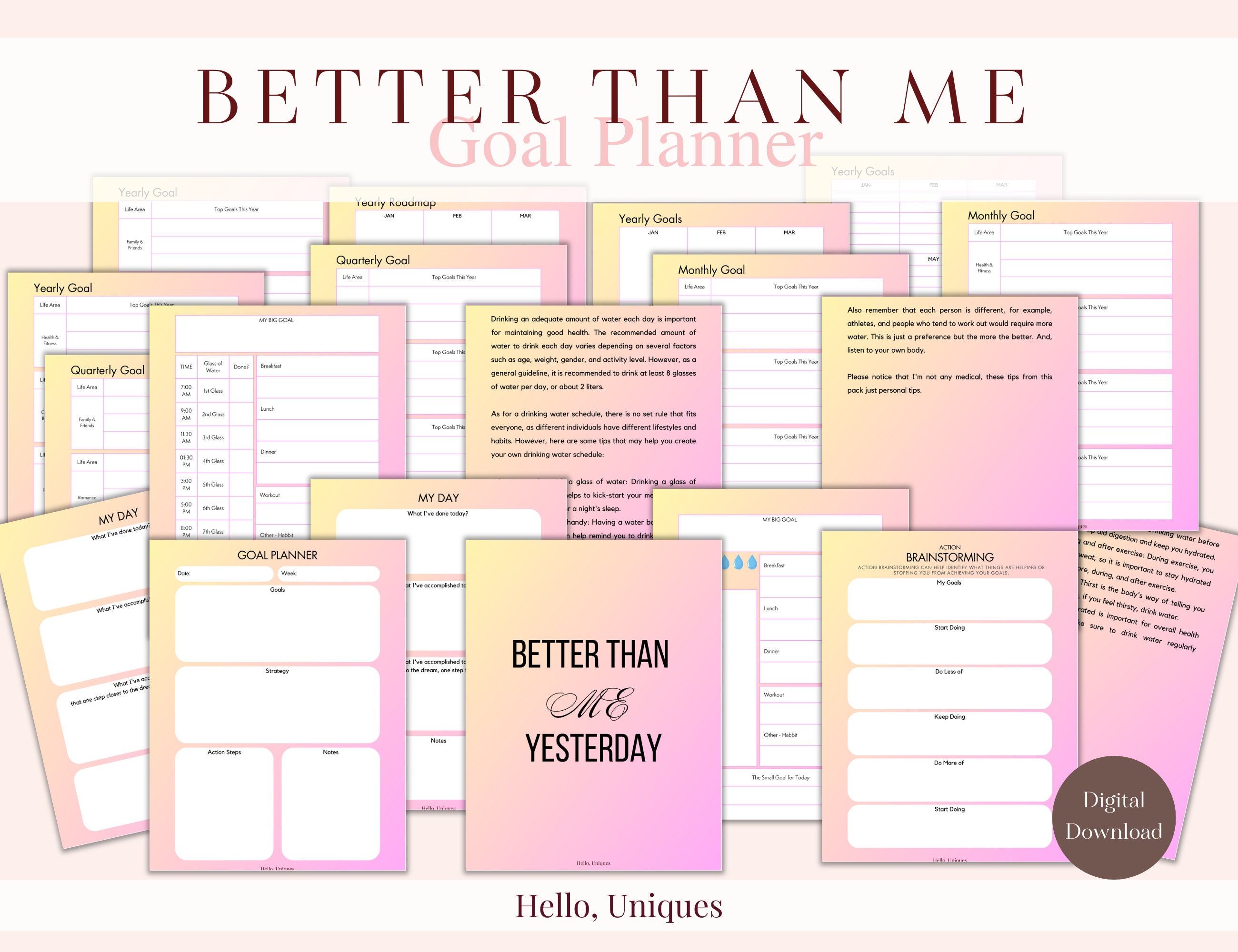 Printable Gradient Pink Goal Planners | Goal Tracker | Productivity ...