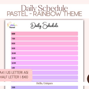 Hourly Daily Schedule Pastel Rainbow Collection | Printable | Digital ...
