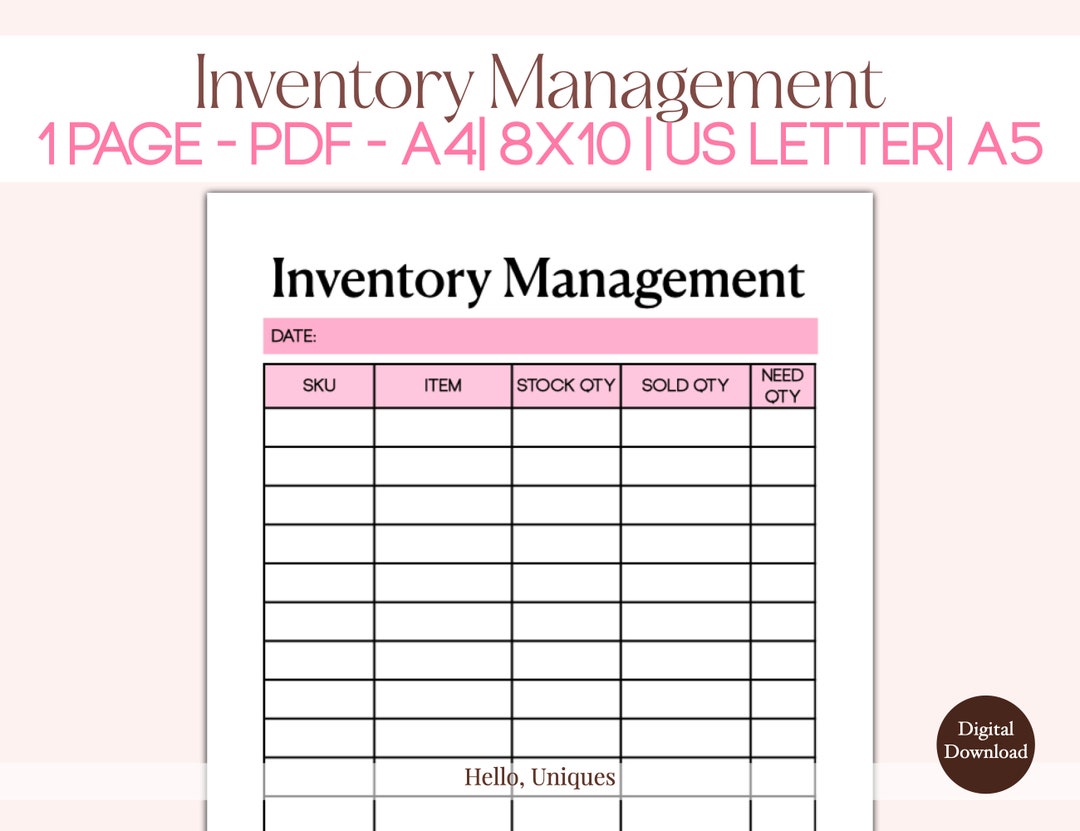 Inventory Management Pink | Printable | PDF | A4 | A5 | US Letter ...