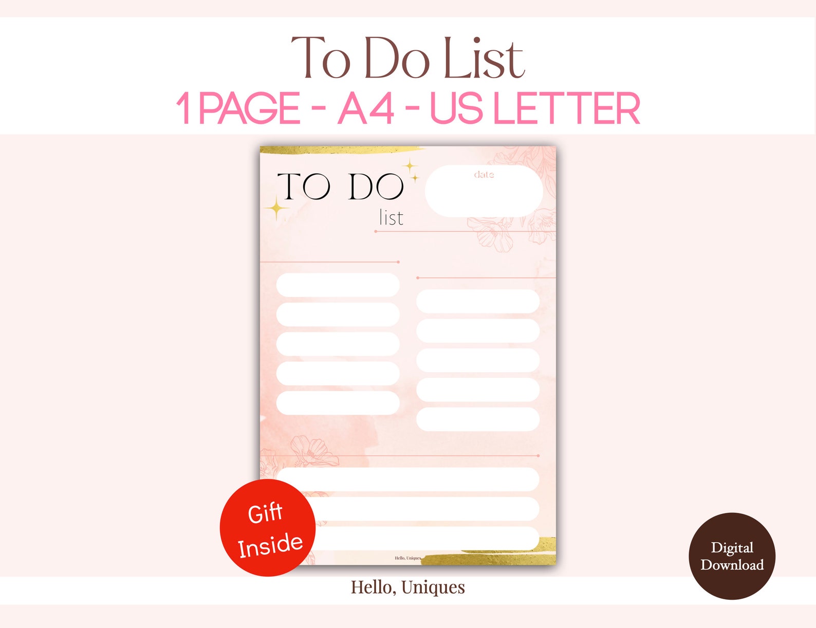 Feminine Gold Pink to Do List Planner Checklist - Etsy
