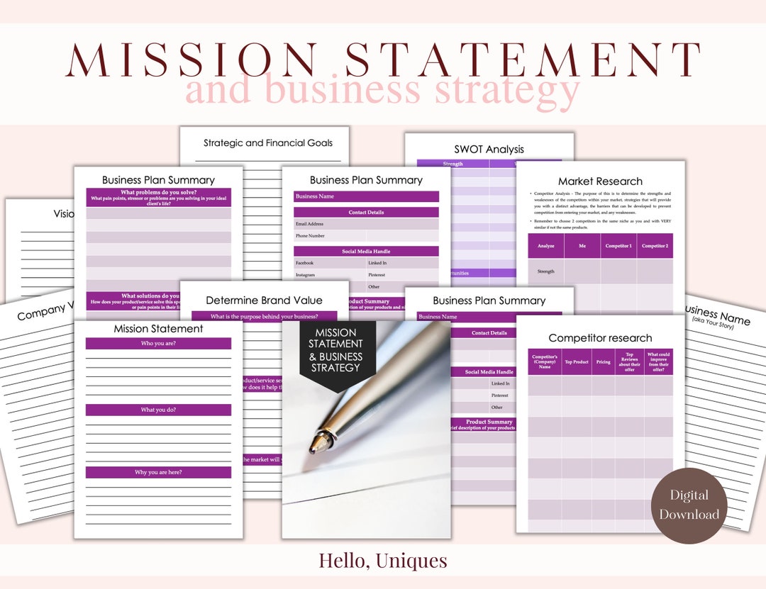 Mission Statement and Business Strategy for Business Owner | Planner ...