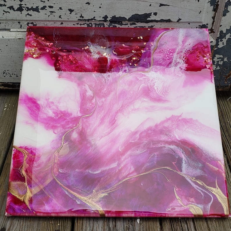 Pink Meets Pink Resin Art on Square Canvas - Etsy