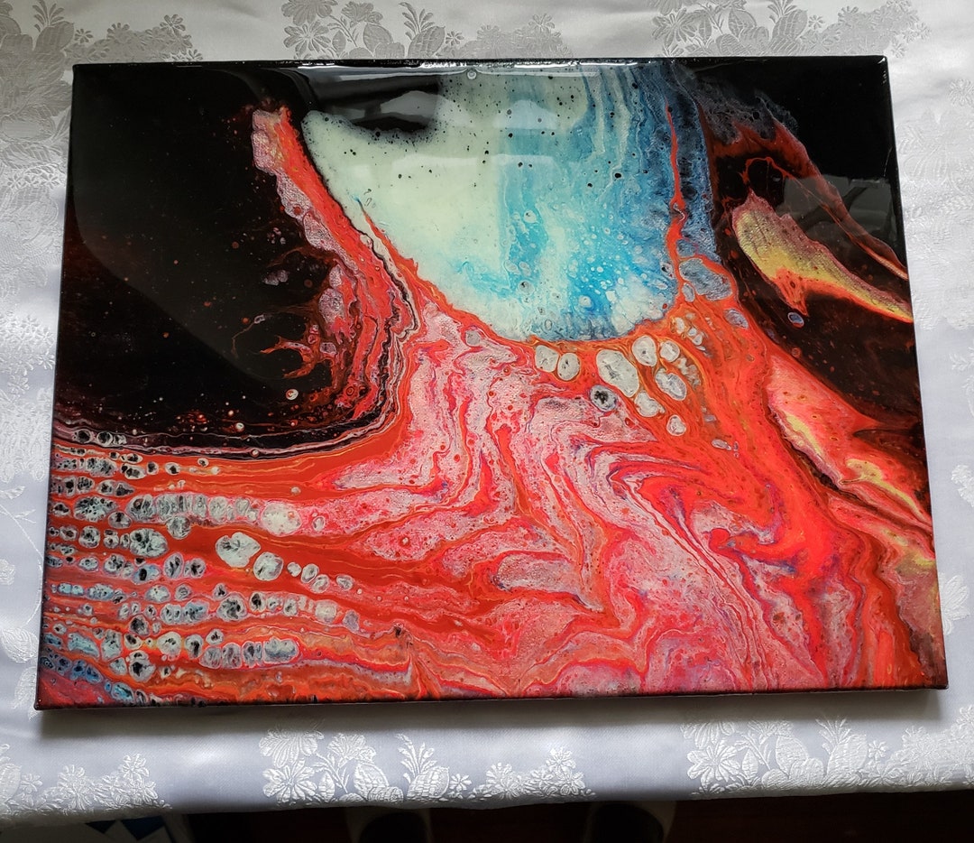 Red Galaxy Resin Art on Canvas Wall Hanging - Etsy