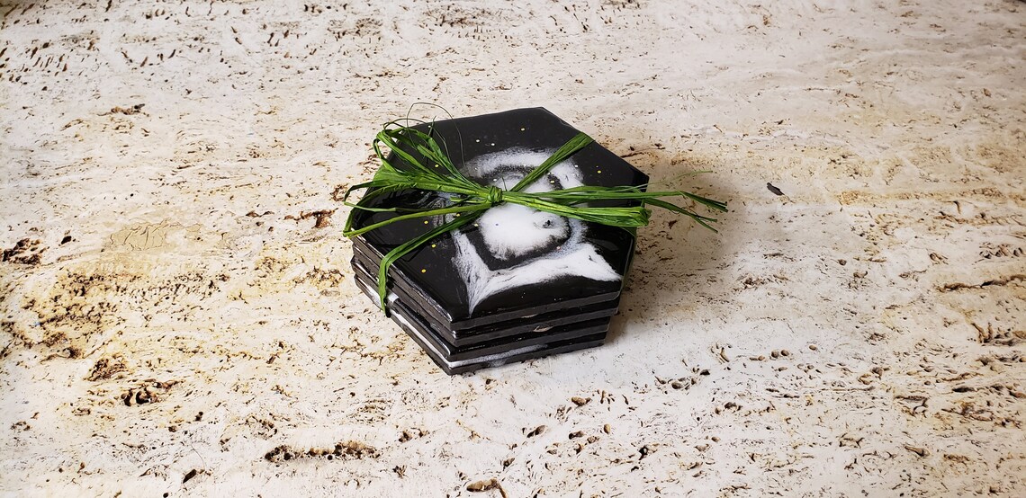 Black and White Resin on Ceramic Tile Coasters Set of 4 - Etsy