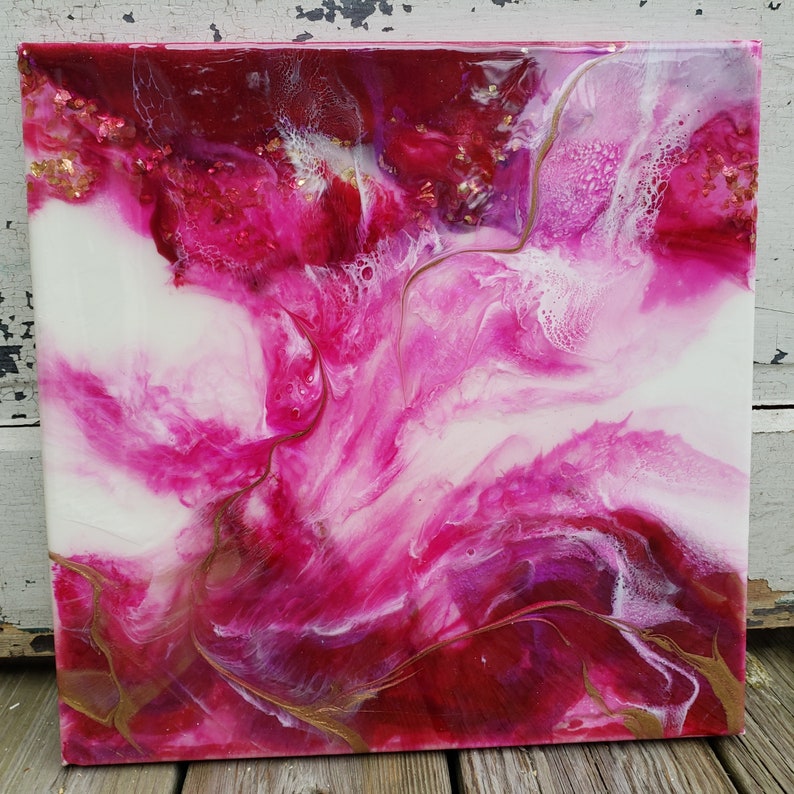 Pink Meets Pink Resin Art on Square Canvas - Etsy