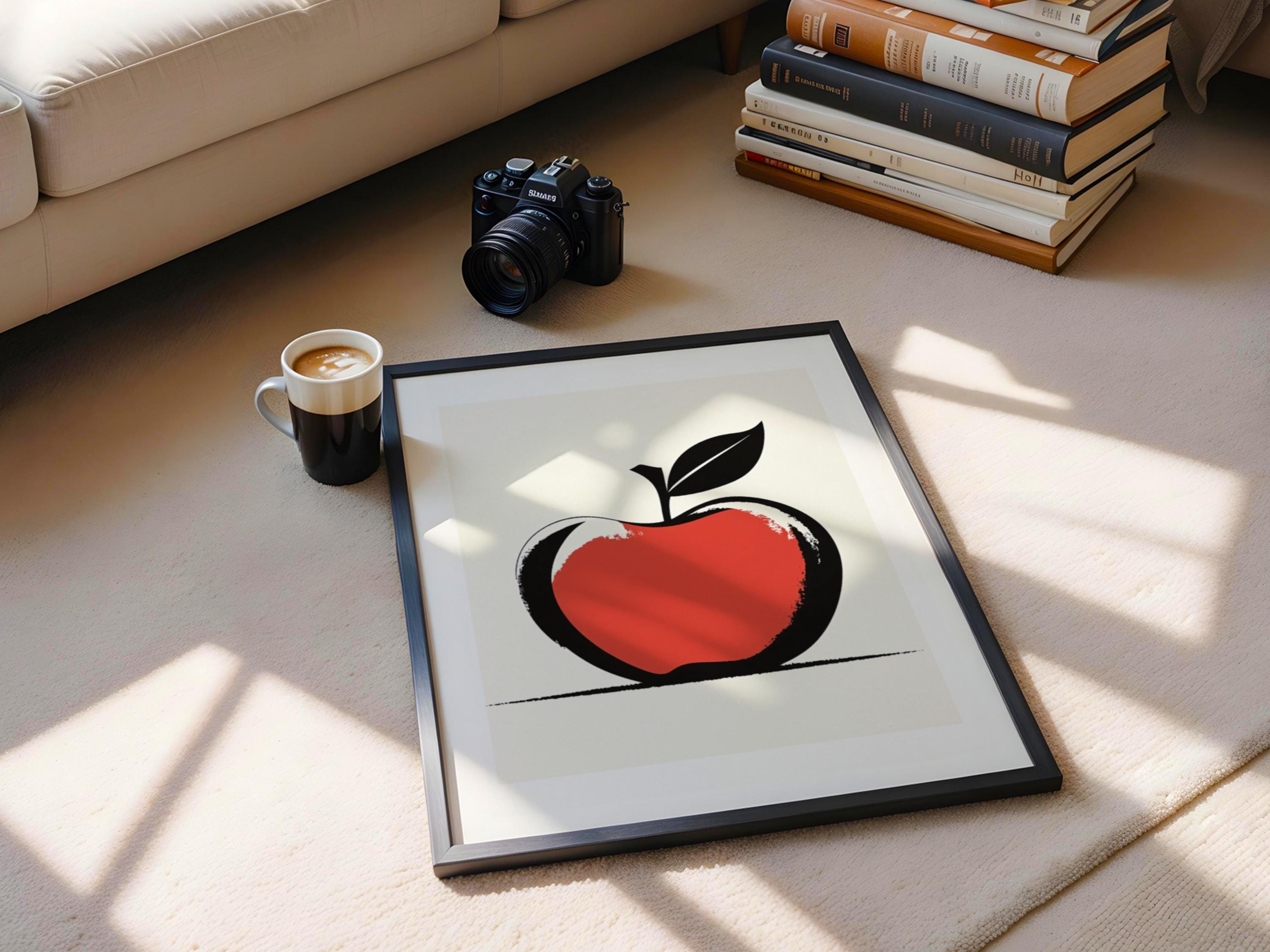 Modern Apple Wall Art, Minimalist Fruit Printable, Kitchen Decor ...