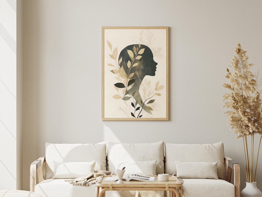 Woman in Leaves Printable Wall Art - Minimalist Botanical Female ...