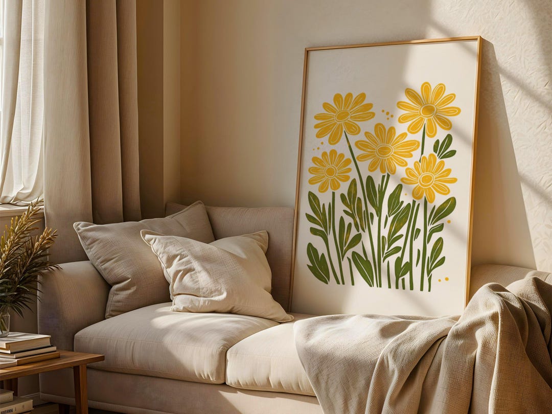 Retro 70s Daisy Wall Art Print | Boho Floral Printable Poster | Vintage ...