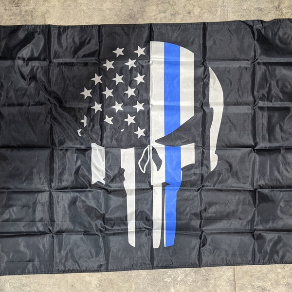 Blue Line Skull - Etsy