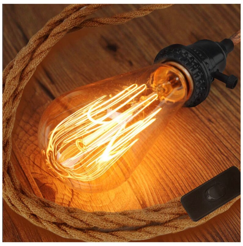 Hemp Rope Plug-in Pendant Light single Socket Retro - Etsy