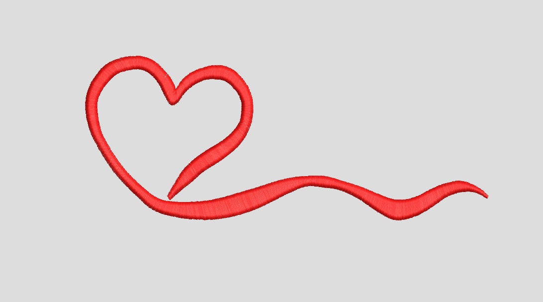 Heart Ribbon Machine Embroidery Design Valentine Embroidery | Etsy