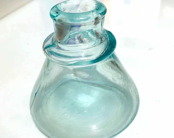 Vintage Ink Bottle / Antique Aqua Glass Ink Well Jar / Aqua Glass Jar ...