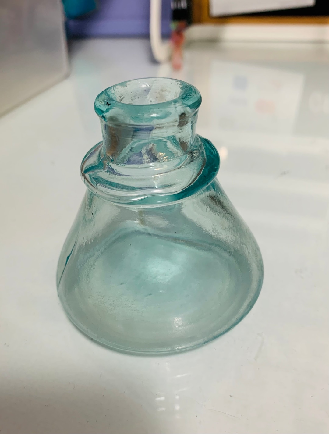 Vintage Ink Bottle / Antique Aqua Glass Ink Well Jar / Aqua Glass Jar ...