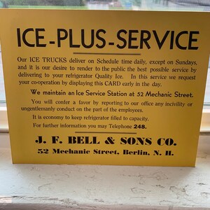 Vintage Ice Card Window Card for Ice Delivery / JF Bell & Sons Co ...