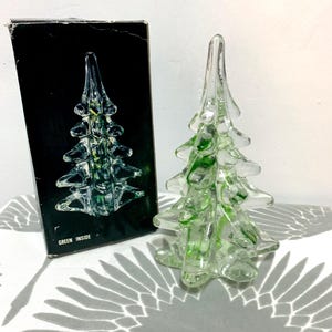 Vintage Glass Christmas Tree Paperweight 6 Inch / Art Glass Ribbon ...