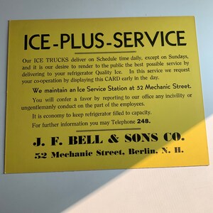 Vintage Ice Card Window Card for Ice Delivery / JF Bell & Sons Co ...
